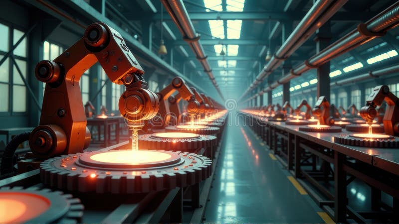 Industrial Robotic Arm Assembly Line. Stock Illustration - Illustration ...