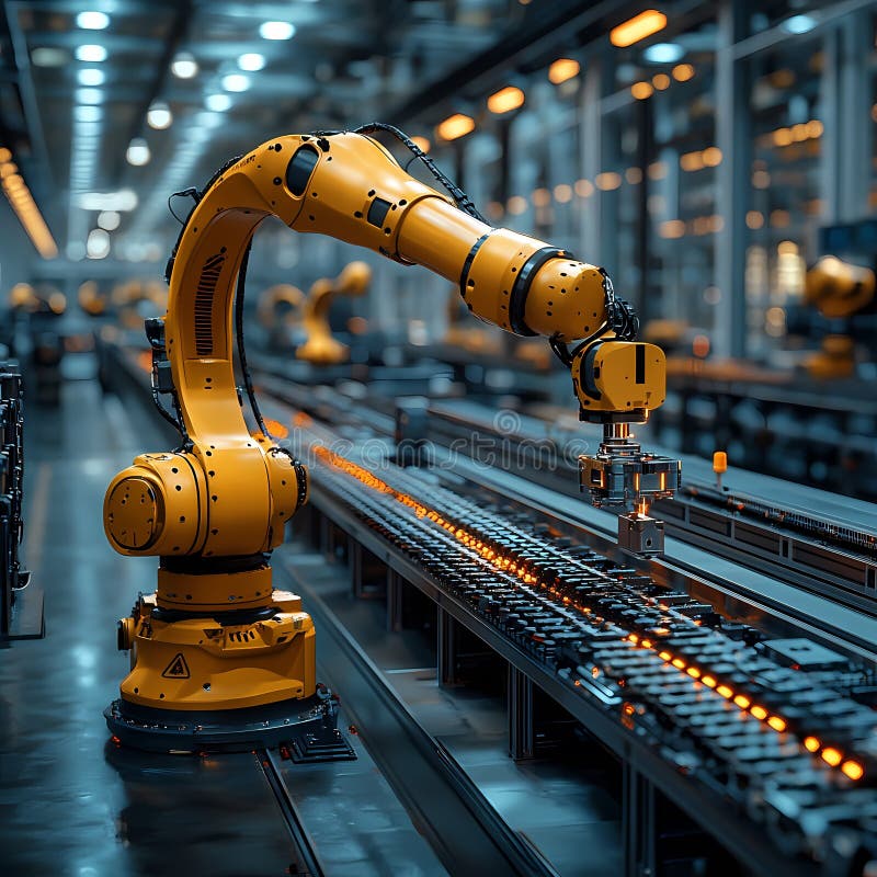 Industrial Robotic Arm Assembly Line Stock Illustration - Illustration ...