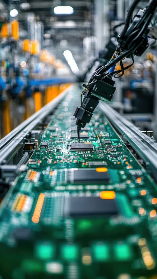 Industrial Robotic Arm on Electronics Assembly Line Stock Photo - Image ...