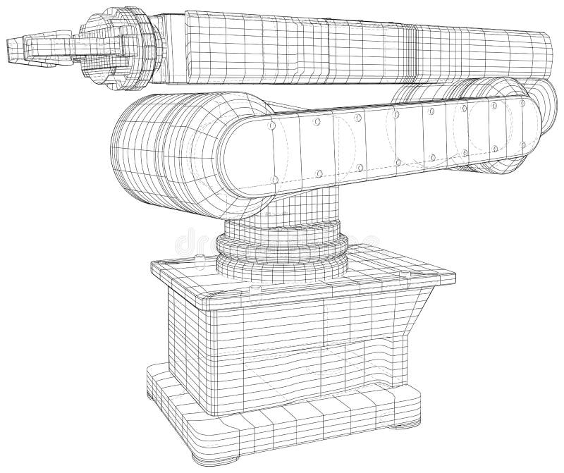 Industrial Robotic Arm Hand Isolated on White. Technical Wire-frame ...