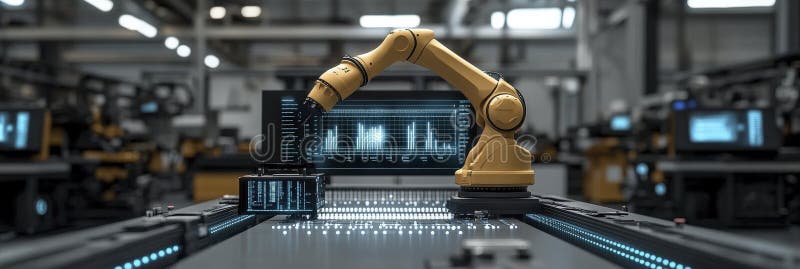 Industrial Robotic Arm Processing Data in Factory Line Stock ...