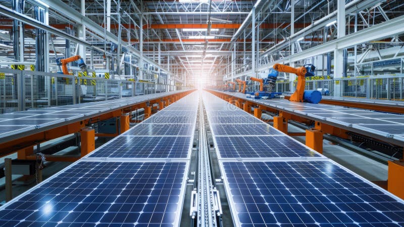 Industrial Robotic Arm on a Production Line in a Modern Solar Panel ...