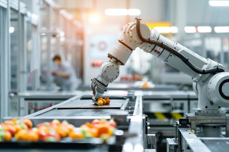 Industrial Robotic Arm Sorting Fresh Produce in a Modern Factory ... Industrial Robotic Arm Sorting Fresh Produce in a Modern Factory ...