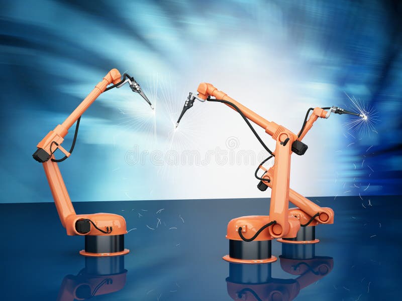 Industrial Robot Holding a Box Stock Illustration - Illustration of ...