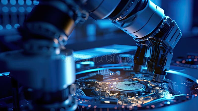 Industrial Robotic Manipulator End Effector Holding CPU Chip. Modern ...
