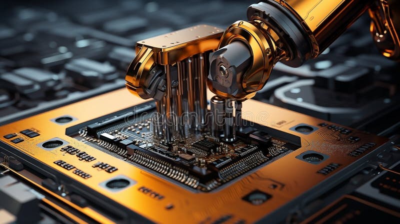 Industrial Robotic Manipulator End Effector Holding CPU Chip. Modern ...