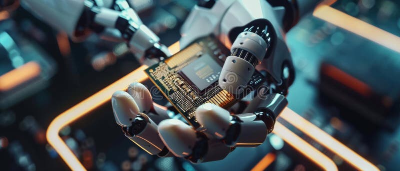 Industrial Robotic Manipulator End Effector Holding CPU Chip. Modern ...
