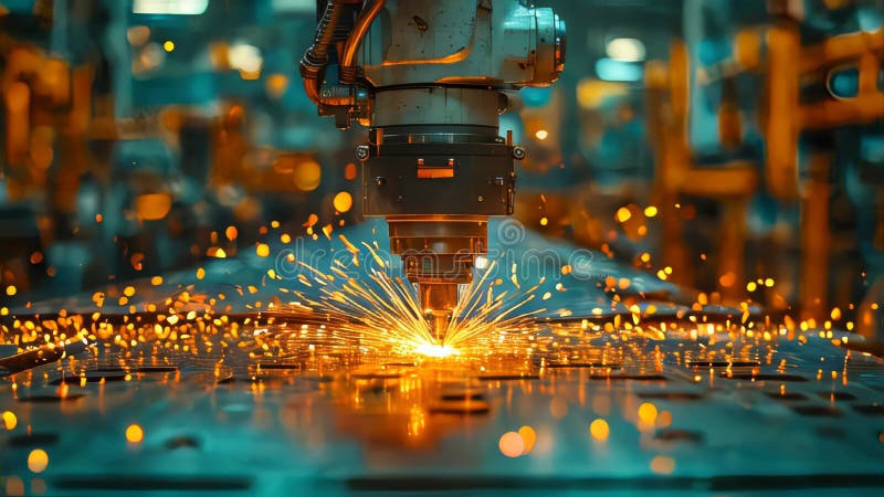 Industrial Robotic Welding Process with Sparks Flying in a High-tech ...