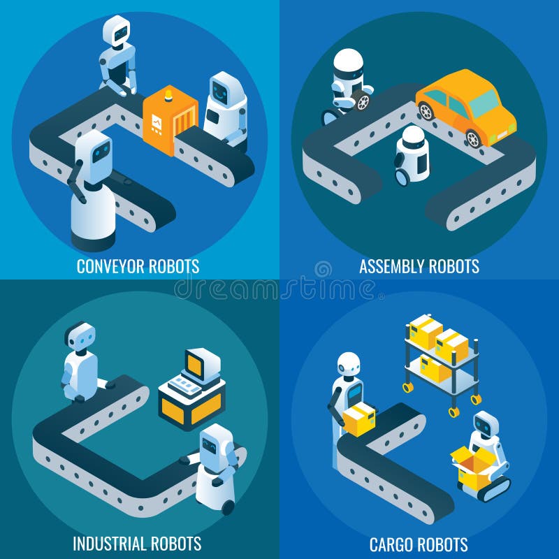 Industrial Robotics Vector Isometric Poster Set Stock Vector ...