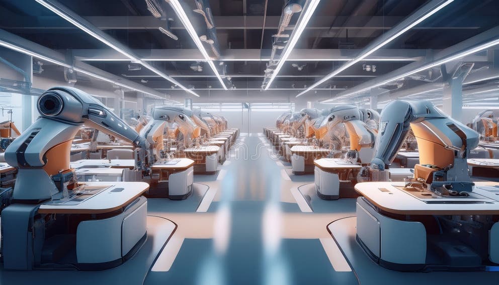 Industrial Robots Assembling Products in a Stock Photo - Image of ...