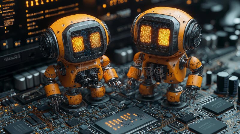 Industrial Robots with Precision Technology Display Stock Illustration ...