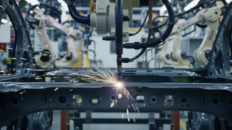 Industrial Robots Welding Car Frames with Sparks Flying Stock Video ...