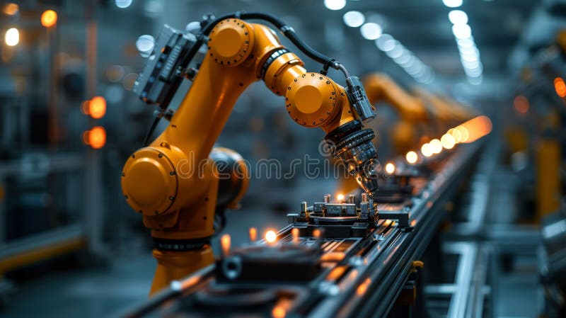 Robots Assembling Components on a Production Line in a Factory Stock ...