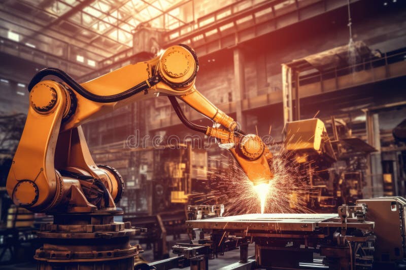 Industrial Robots Working in a Factory Stock Illustration ...