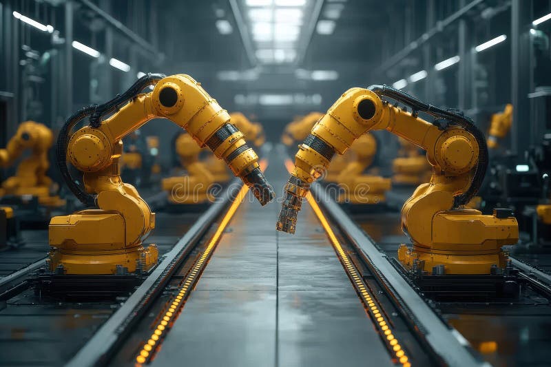 Industrial Robots Working Together in a High-tech Manufacturing ...