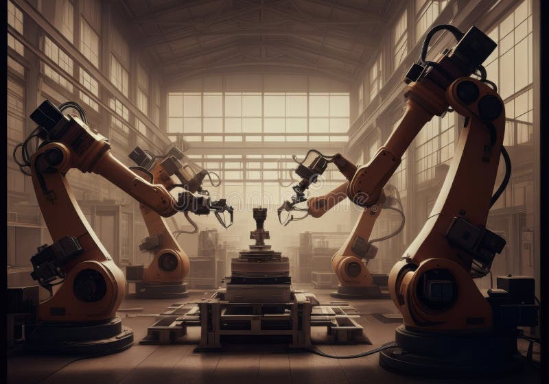 Industrial Robots Working Together in a Modern Manufacturing Facility ...