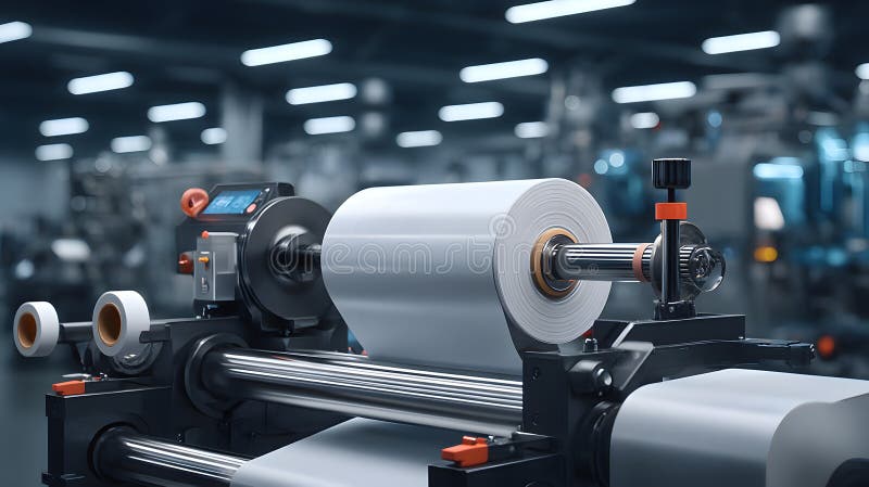 Industrial Roll To Roll Machine Processing White Plastic Film in ...