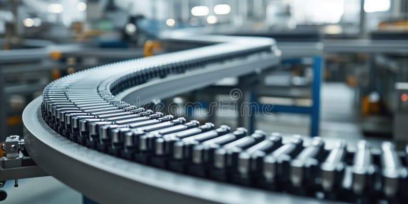 Industrial Roller Conveyor System with Metal Rollers in Factory Setting ...