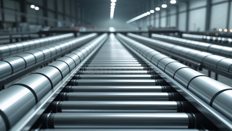 Industrial Roller Conveyor System with Metal Rollers in Warehouse ...