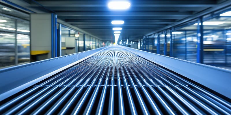 Industrial Roller Conveyor System with Metal Rollers in Warehouse Stock ...