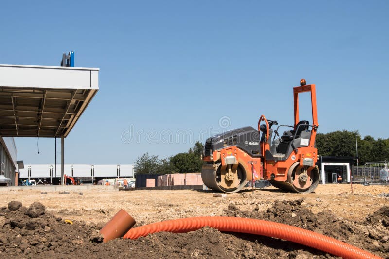 Industrial Roller Machine Parked on Construction Site Editorial ...