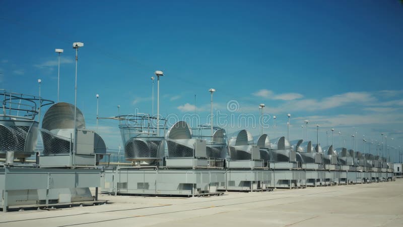 Industrial Rooftop View Featuring Large HVAC Ventilation and Cooling ...