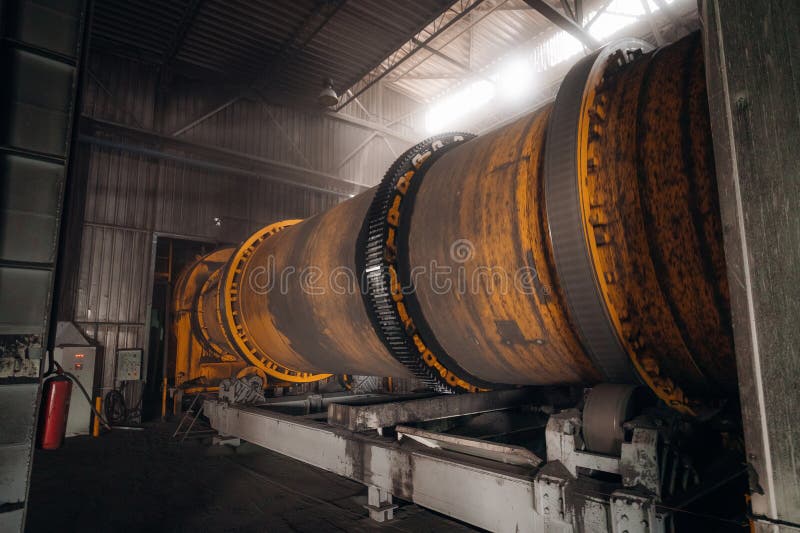 Industrial Rotary Kiln in a Processing Plant Large Cylindrical Machine ...