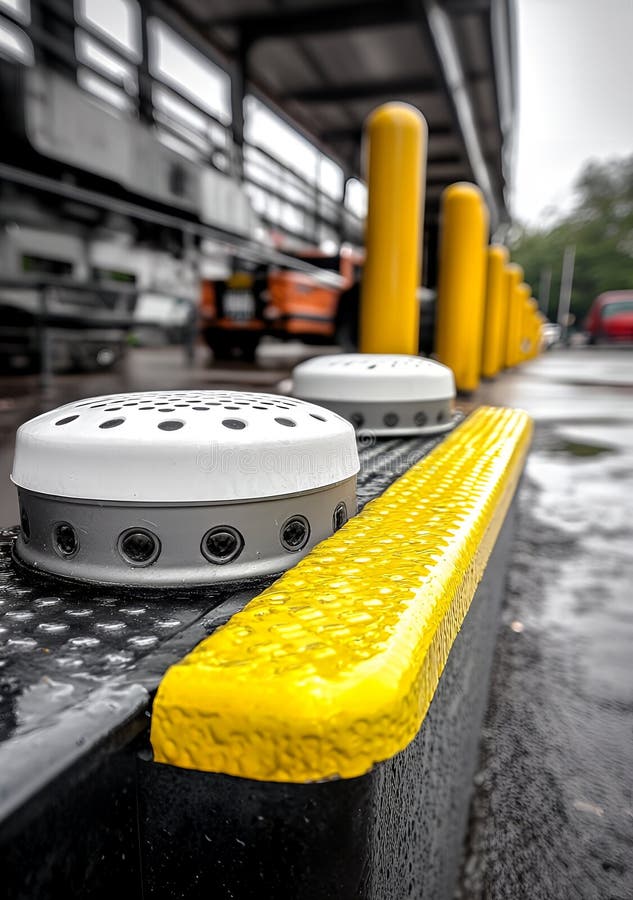 Industrial Safety Close Up of White Safety Covers on Yellow Striped ...