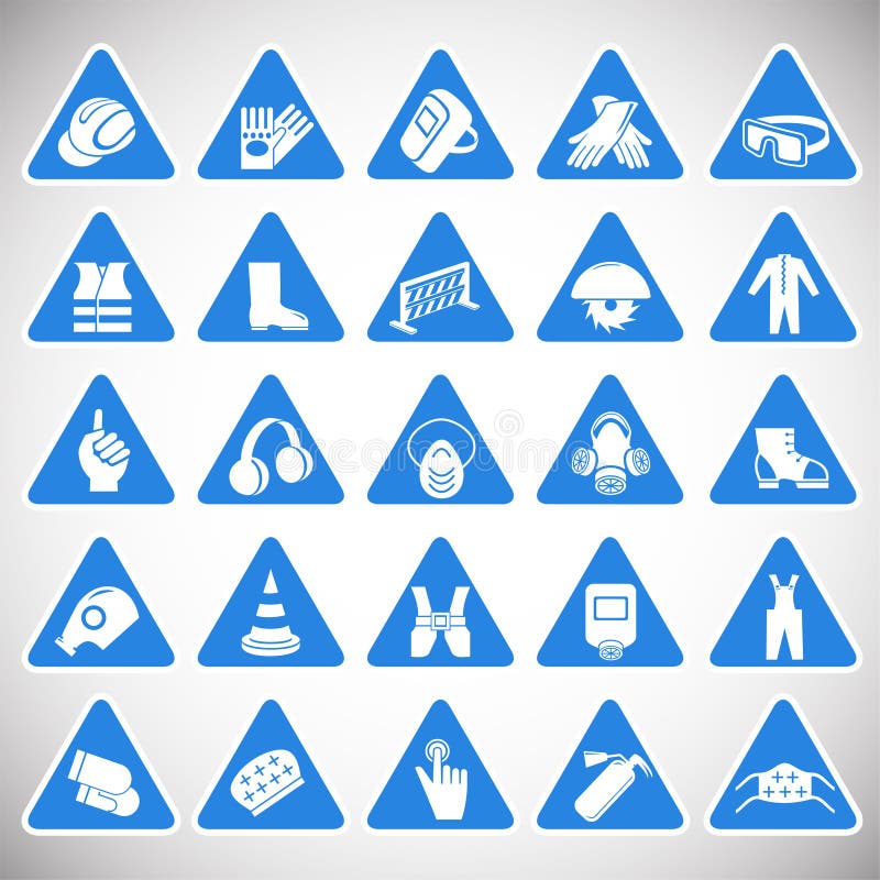 Industrial Safety Triangle Signs Set Blue Background Stock Vector ...