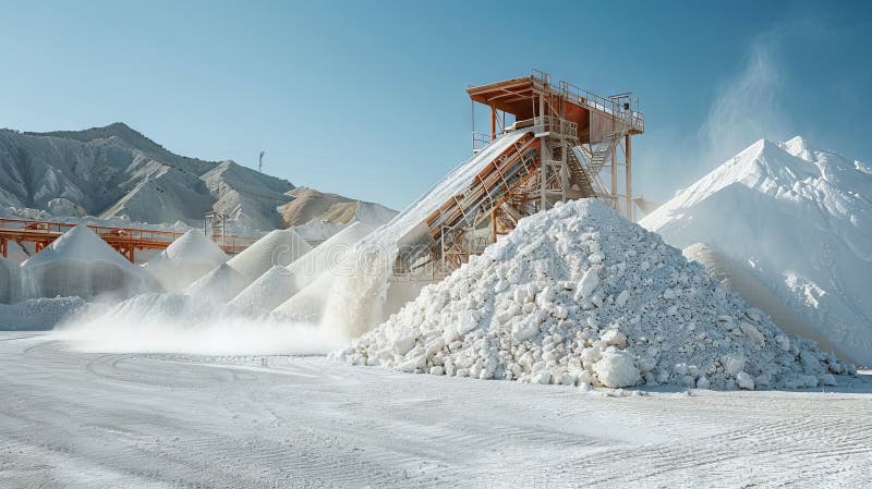 Industrial Salt Processing Plant with Piles of Salt and Machinery Stock ...