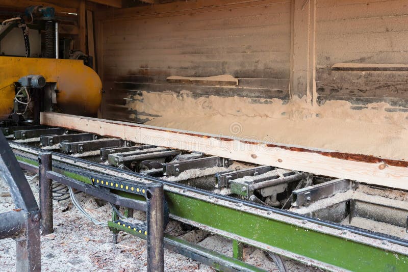 Industrial Sawing of Boards from Logs. Cut a Pine Log on the Processing ...
