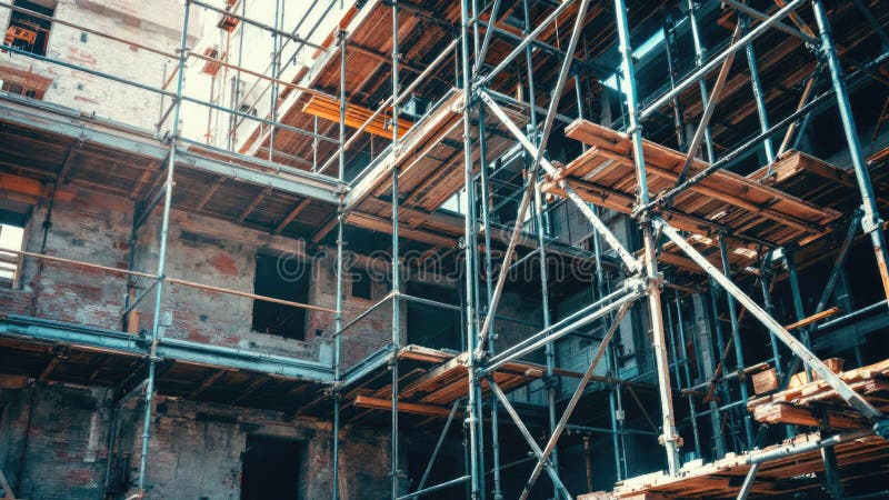 Industrial Scaffolding on Large Building Construction Site with Metal ...