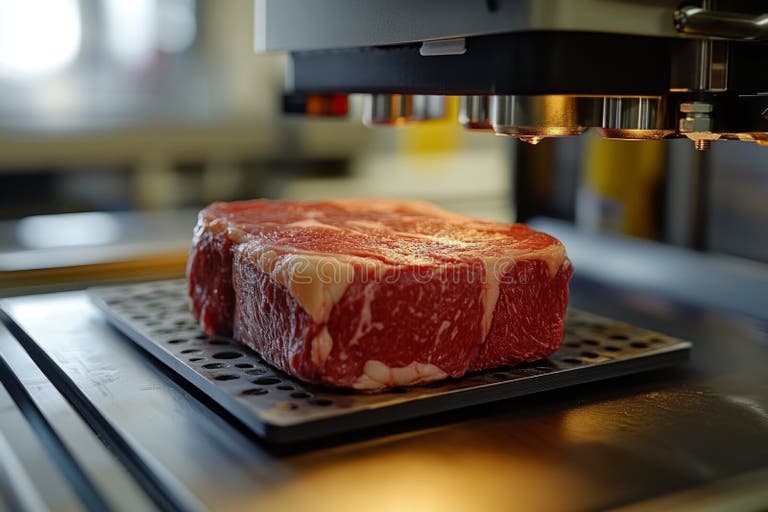 Industrial Scanner Analyzing a Piece of Raw Beef in a Food Processing ...