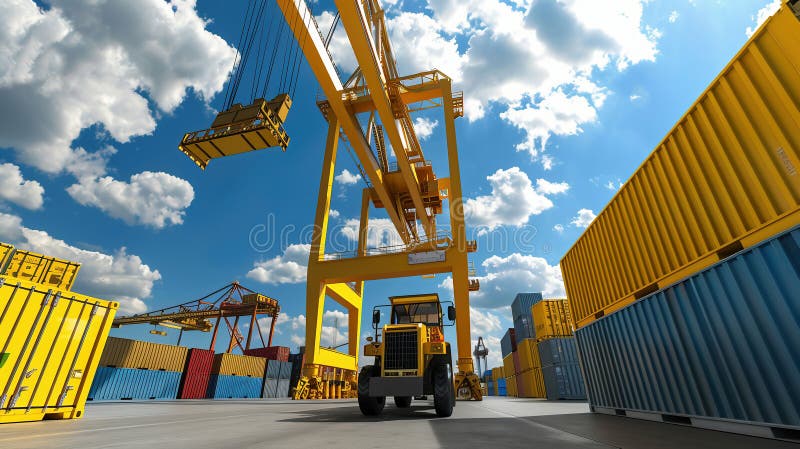 Industrial Scene with Computer Generated Double Girder Gantry Cranes ...