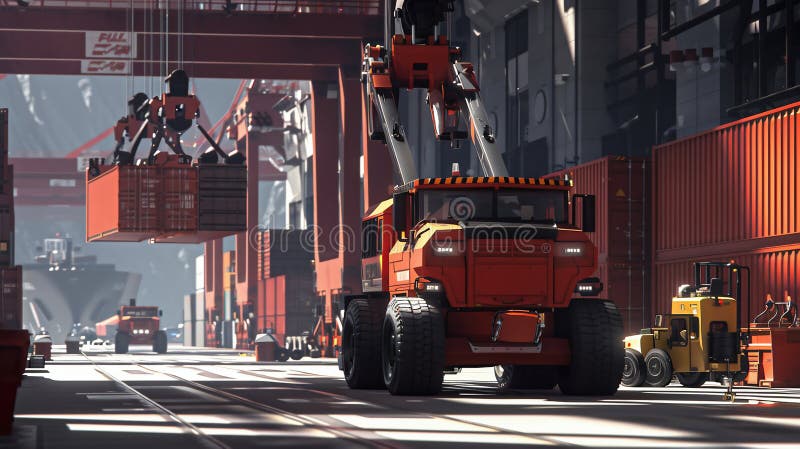 Industrial Scene with Computer Generated Double Girder Gantry Cranes ...