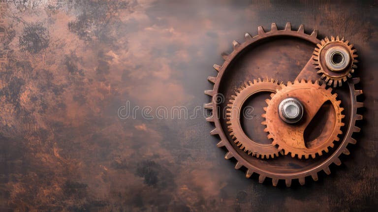 The Industrial Scene Features a Gray and Rust Colored Gear Backdrop ...