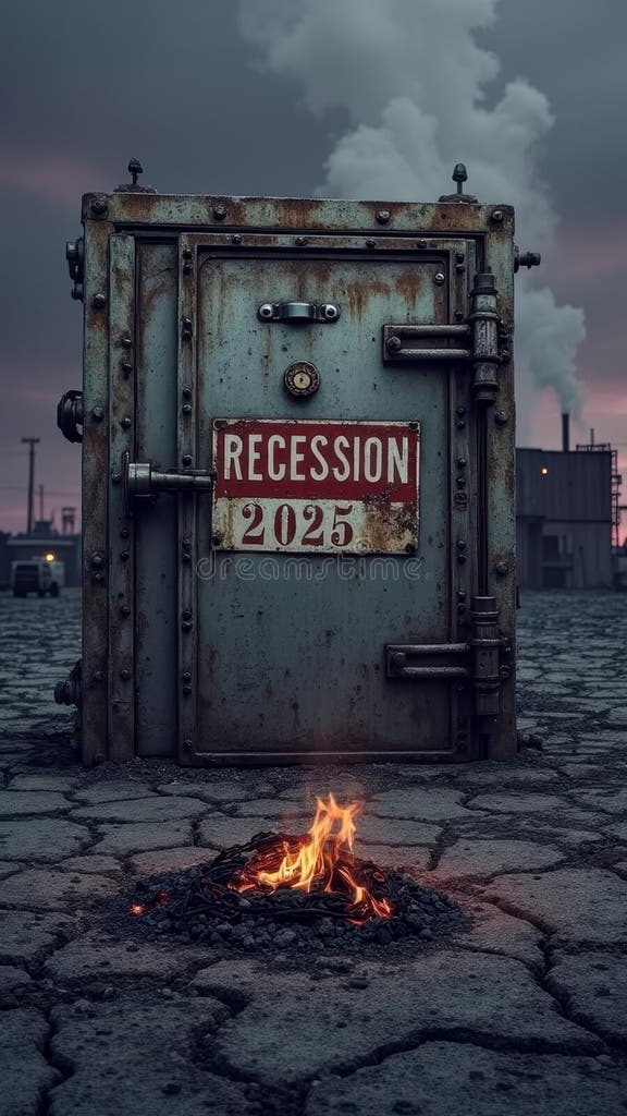 Industrial Scene with Heavy Security Vault and Recession 2025 Theme ...