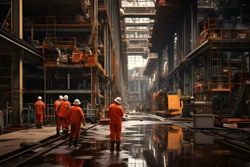 Industrial Scene, Workers with Safety Protection Inside a Factory Stock ...