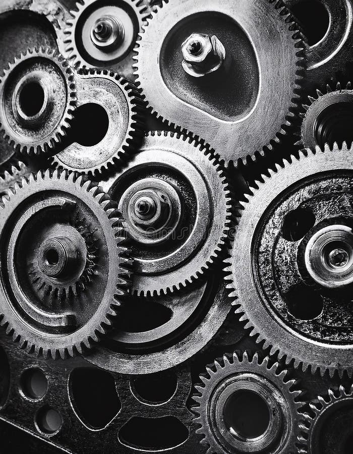 Grunge Gear, Cog Wheels Black and White Background. Stock Illustration ...