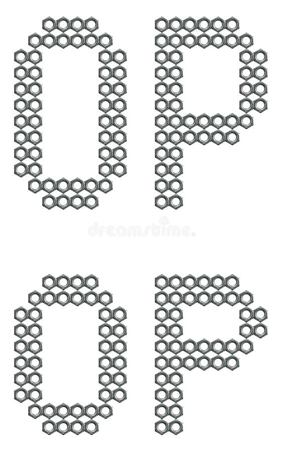 Industrial Nuts Font, Letters O and P Stock Photo - Image of shape ...