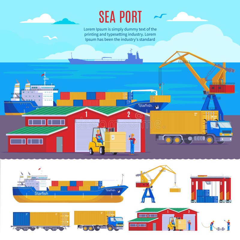 Industrial Sea Port Composition Stock Vector - Illustration of element ...