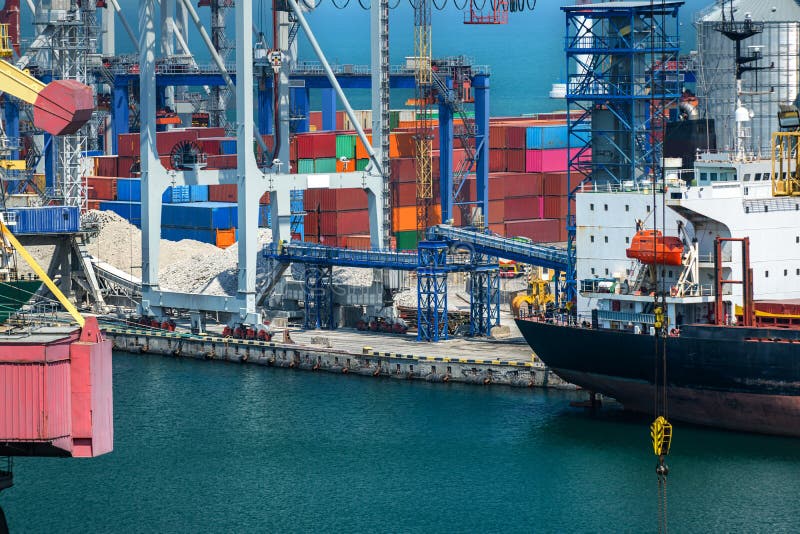 Industrial Seaport Infrastructure, Sea, Ship and Cranes, Concept of Sea ...