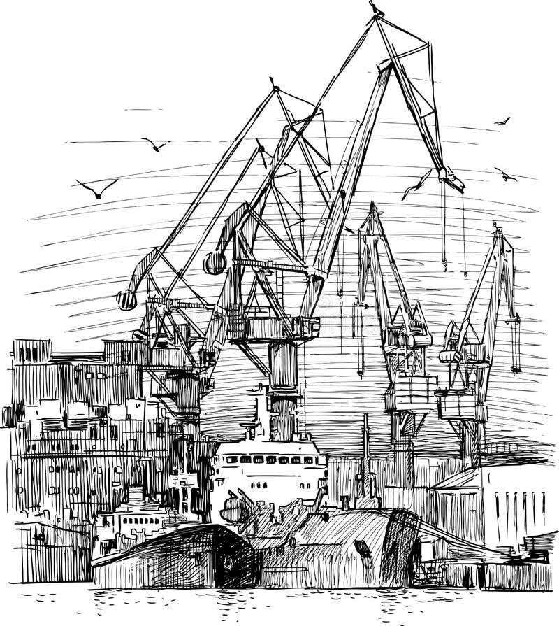 Industrial seaport stock vector. Illustration of facilities - 35516568