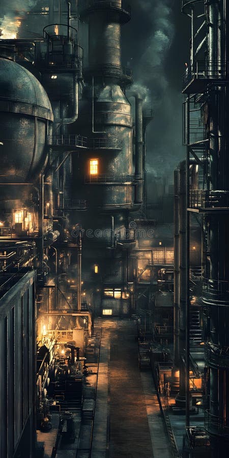 Industrial Setting with Dim Lighting Stock Illustration - Illustration ...