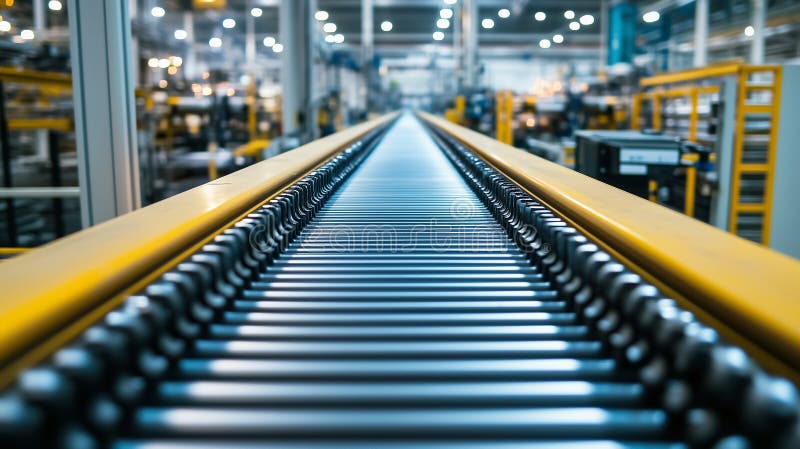 Industrial Setting Featuring a Conveyor Belt with Metallic Rollers ...