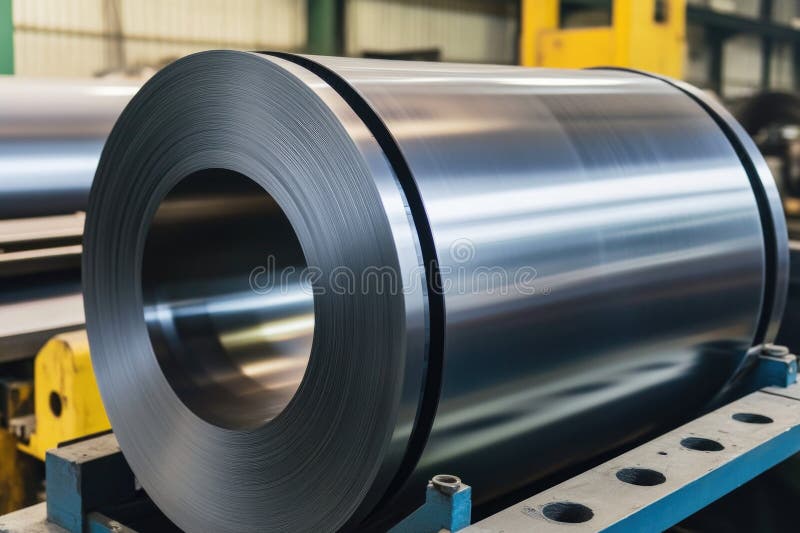 Industrial Setting with a Large Roll of Steel in a Factory Stock Photo ...