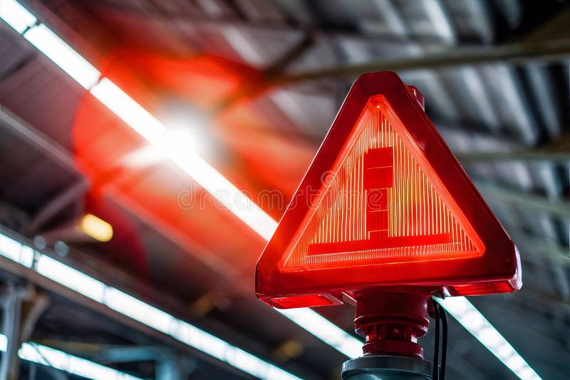 Industrial Setting with Red Warning Light Emitting Bright Glow, Metal ...