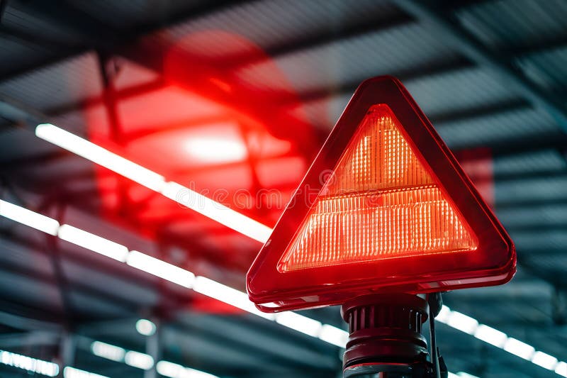 Industrial Setting with Red Warning Light Emitting Bright Glow, Metal ...