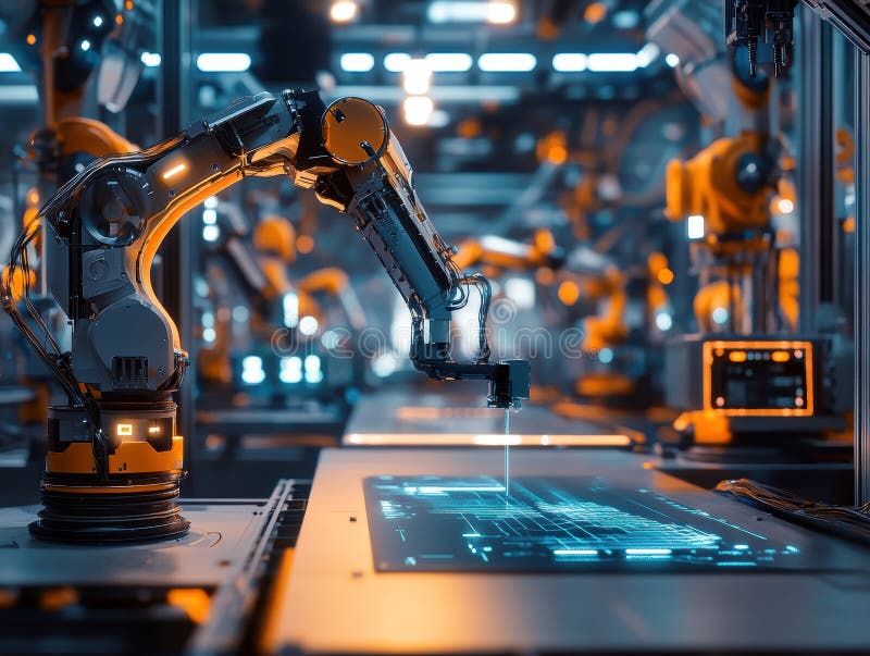 Industrial Setting with a Robot Arm in an Automated Production Line ...