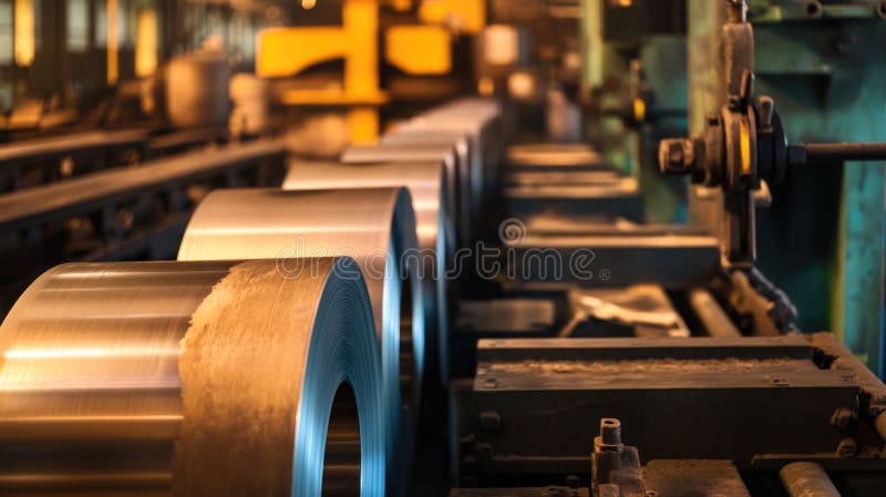 Industrial Setting Rows Steel Rolls Manufacturing Facility Stock Photos ...